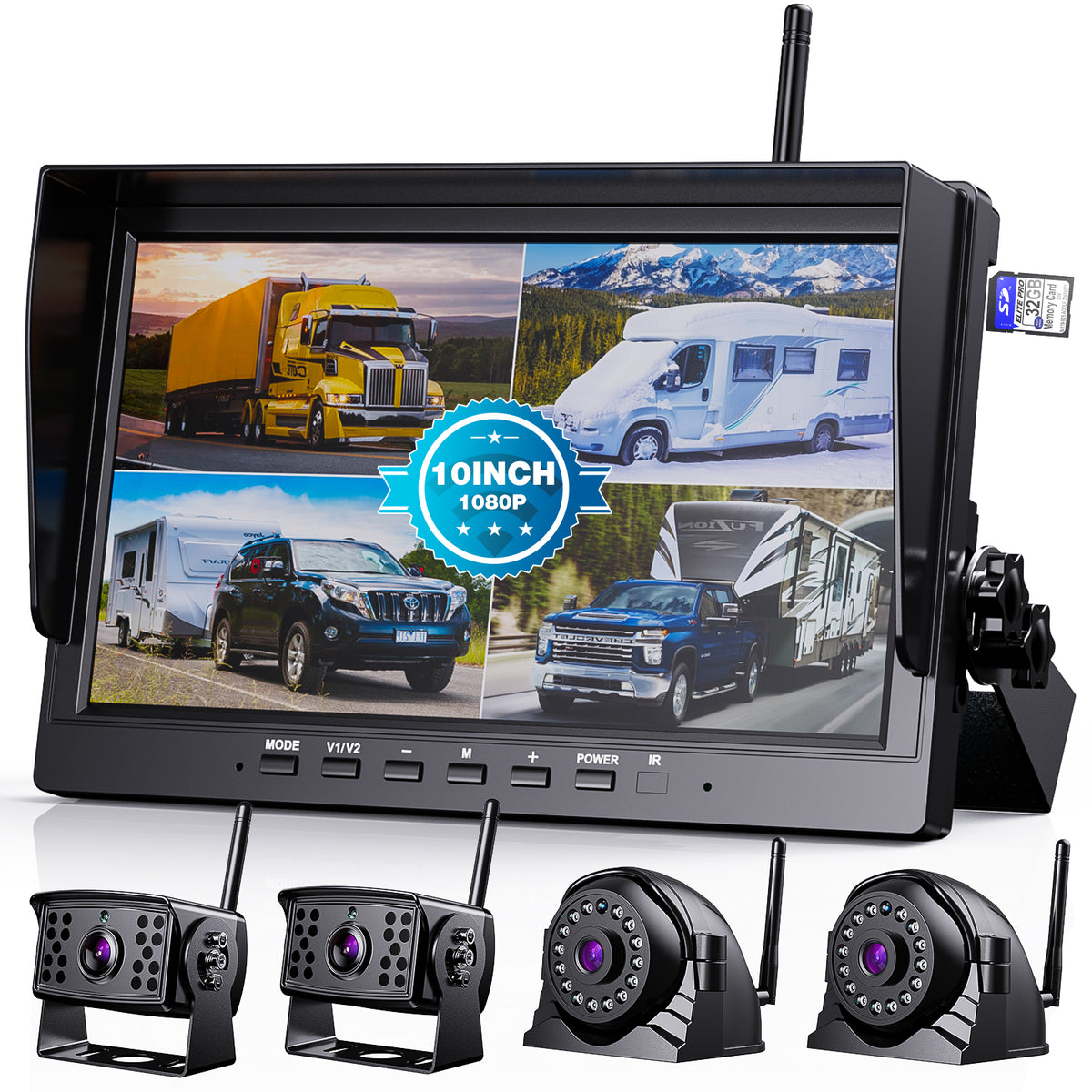 HD 1080P 10" Wireless Backup Camera System with Four cameras – eRapta ...